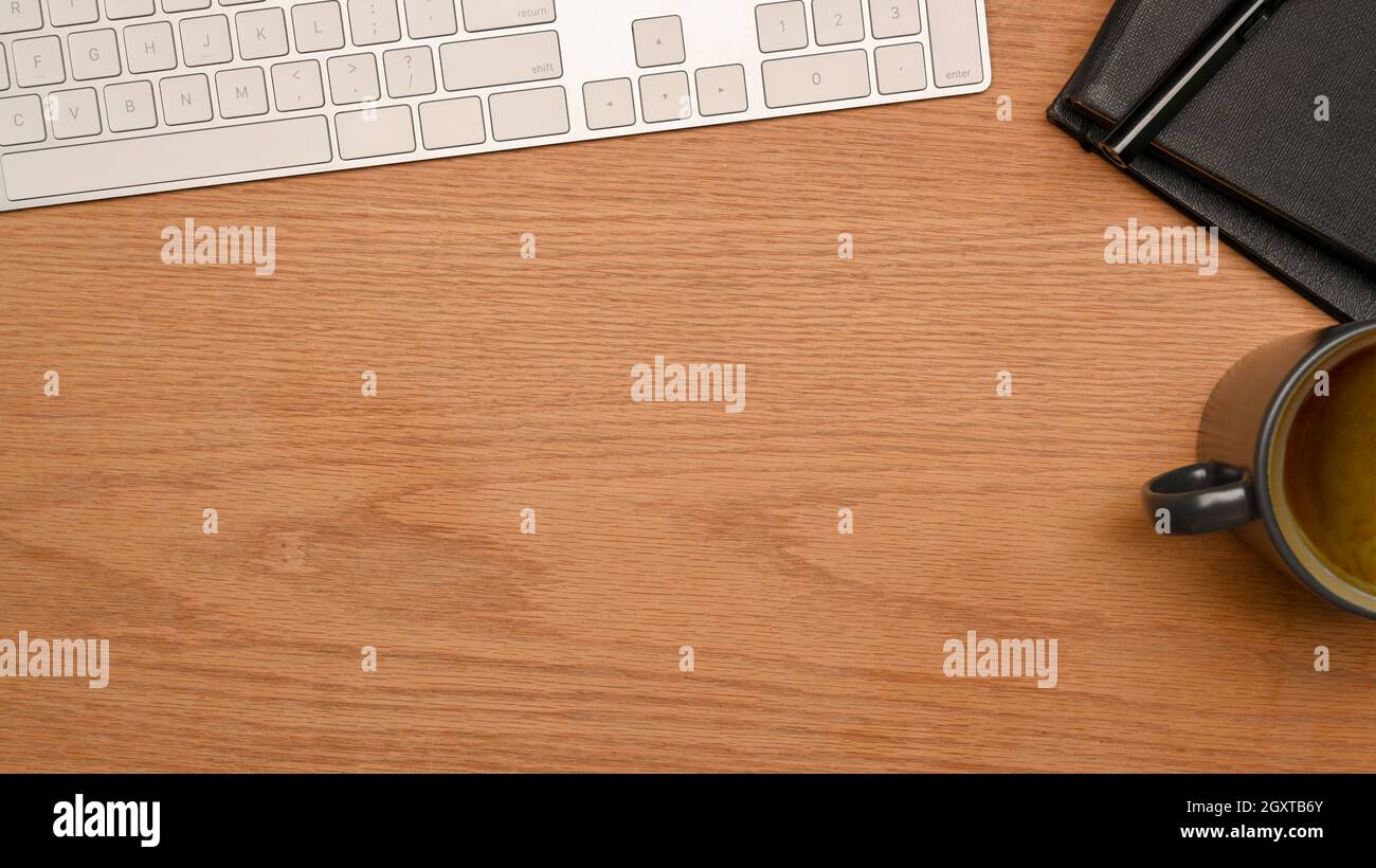 Simple wooden work table on top view hi-res stock photography and ...