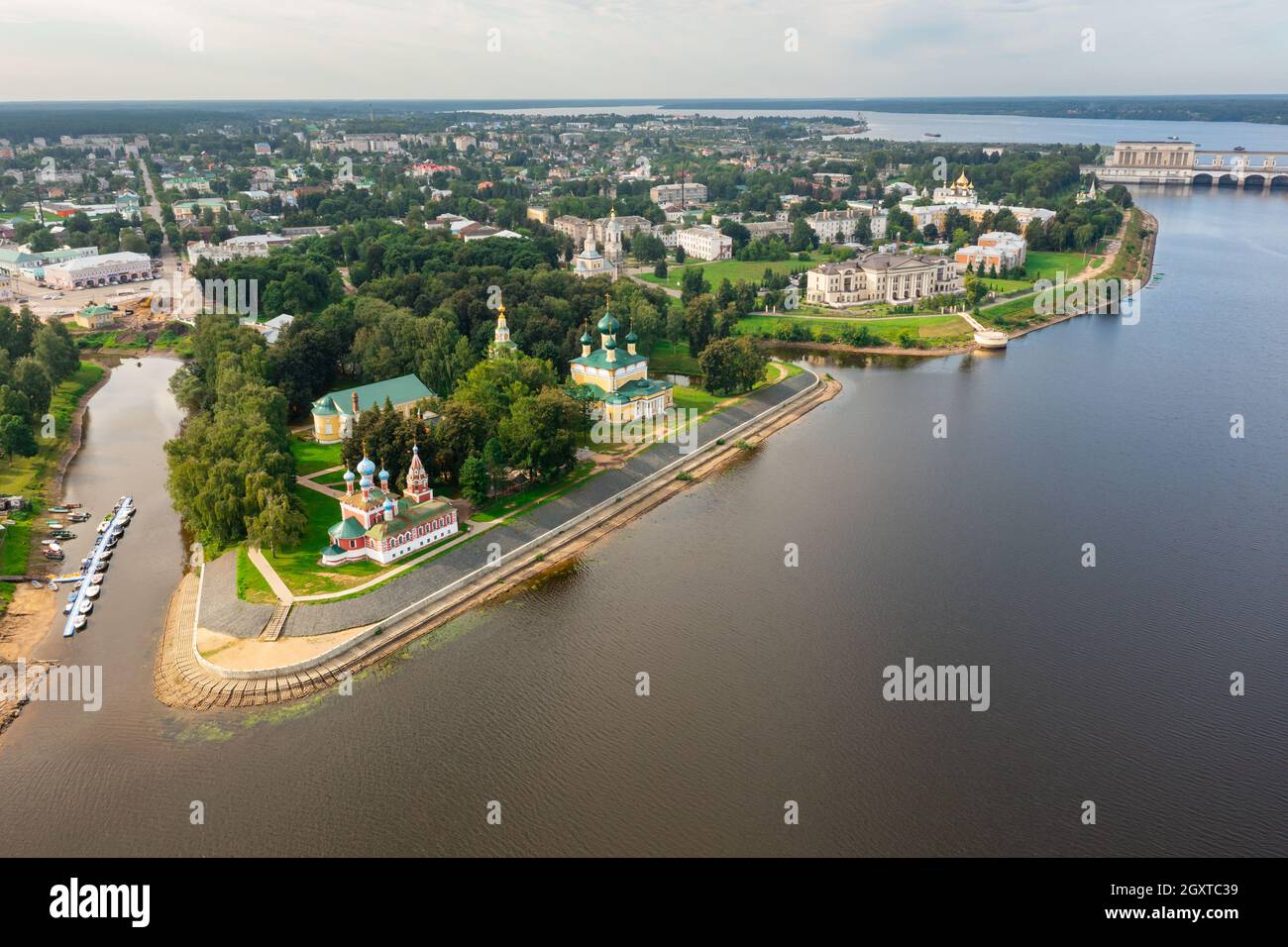 Aerial view of Uglich on Volga river overlooking Kremlin Cathedrals in summer Stock Photo - Alamy