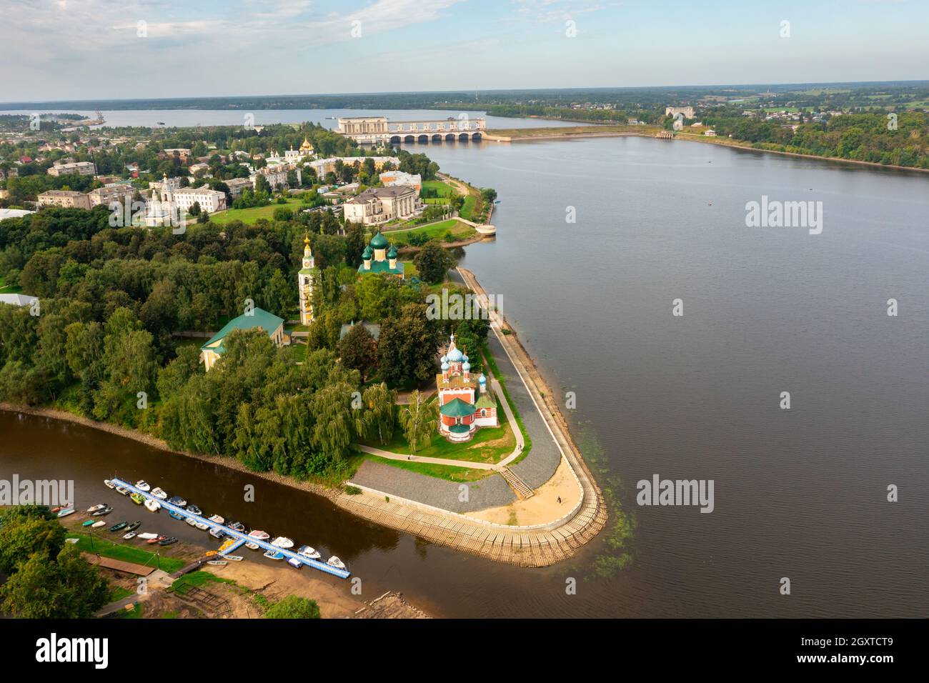 Aerial view of Uglich on Volga river overlooking Kremlin Cathedrals in summer Stock Photo - Alamy