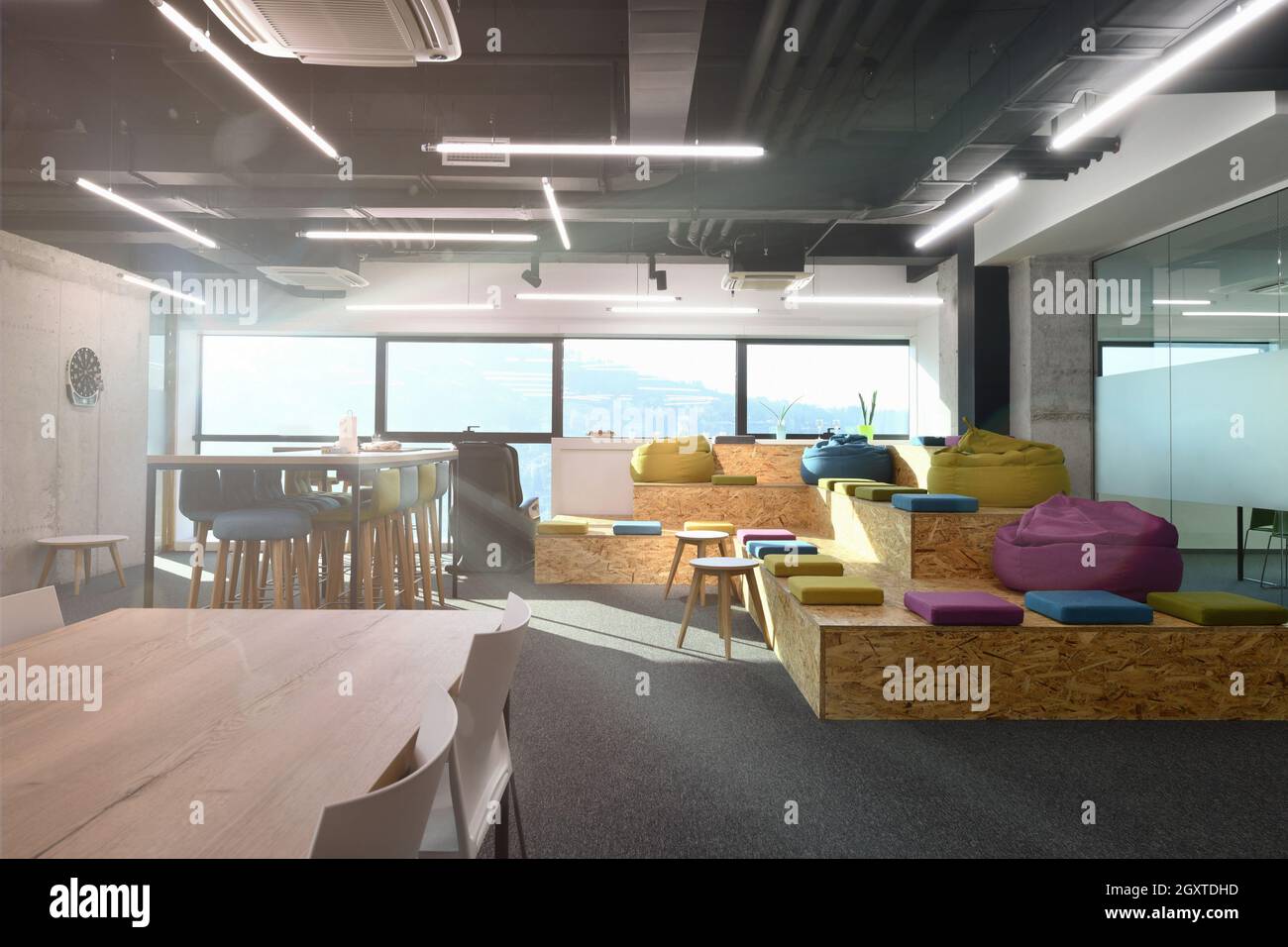 interior of relaxation area in Modern sunny bright Open Plan Office ...