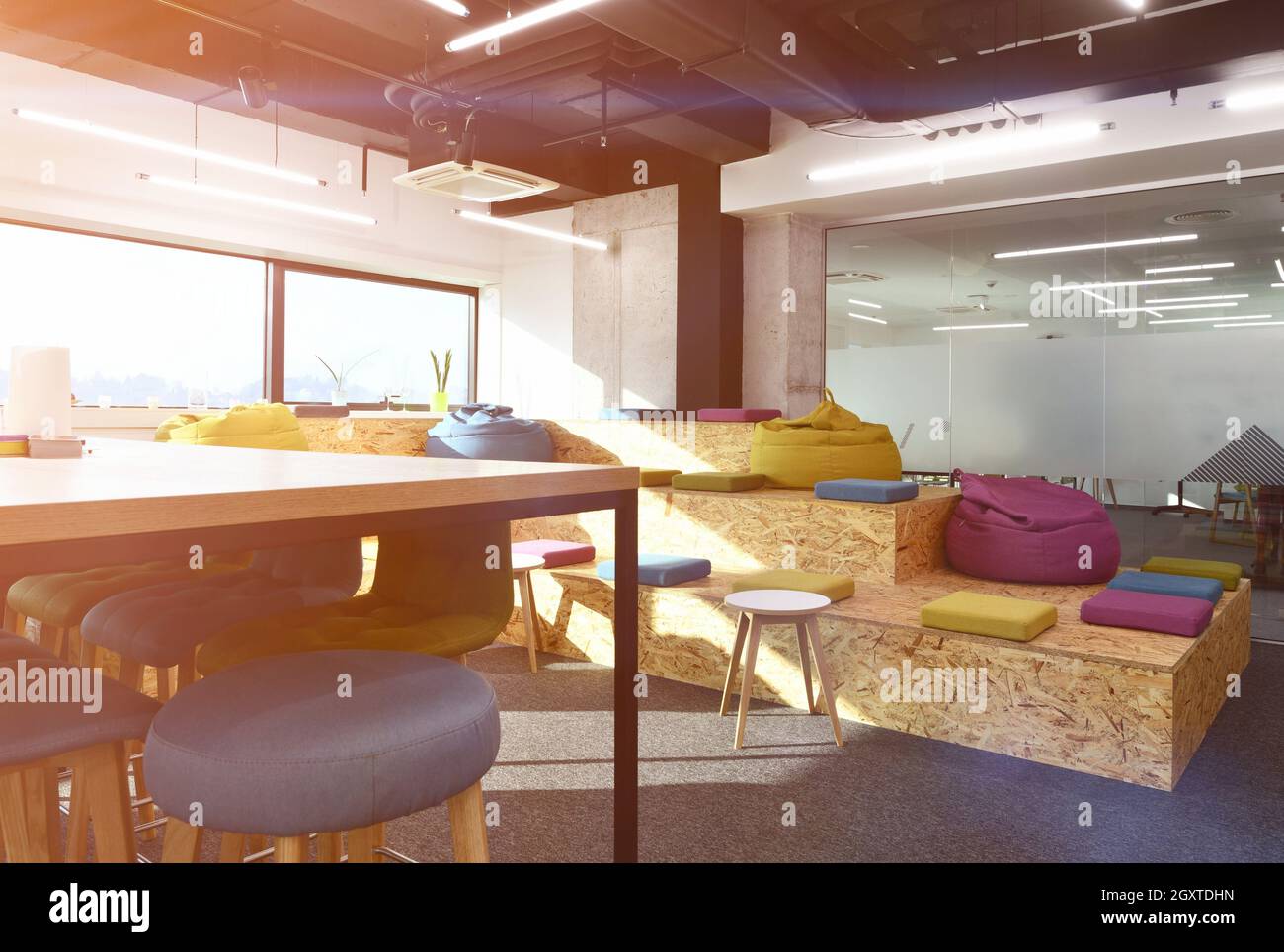 interior of relaxation area in Modern sunny bright Open Plan Office ...