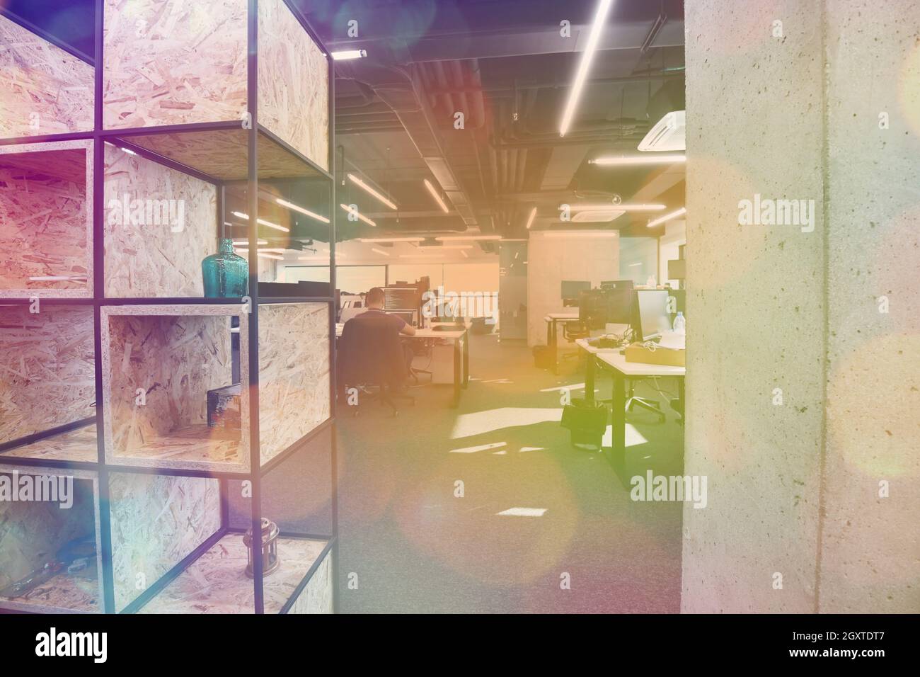 software developers working everyday job writing programming code at modern sunny bright open ...