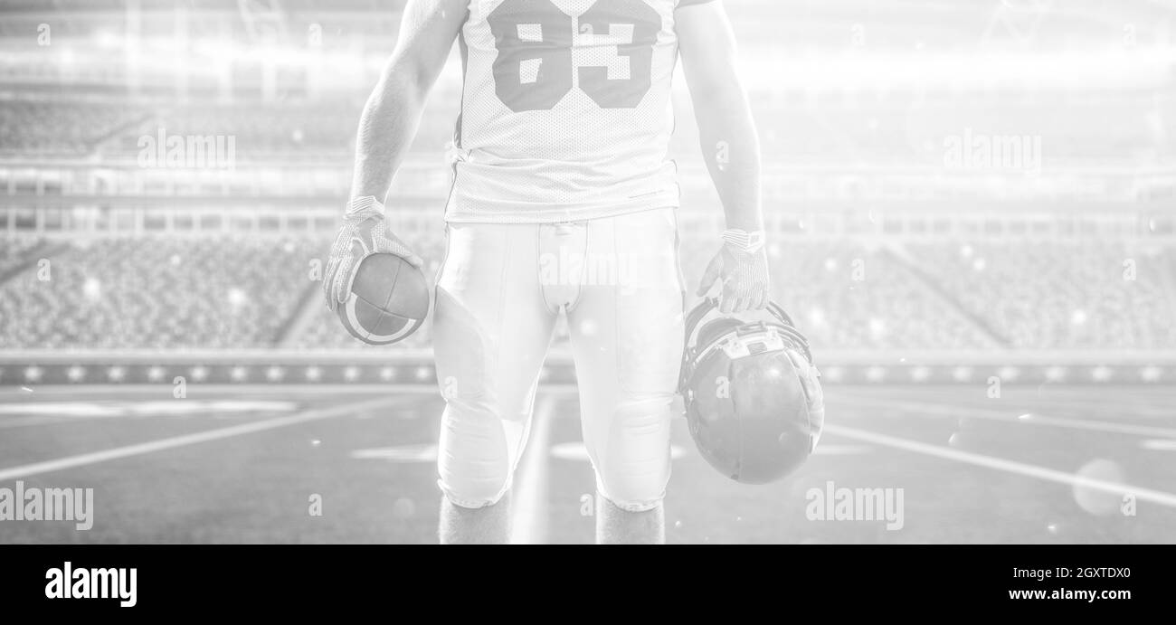 Closeup Portrait of a strong muscular American Football Player on big ...