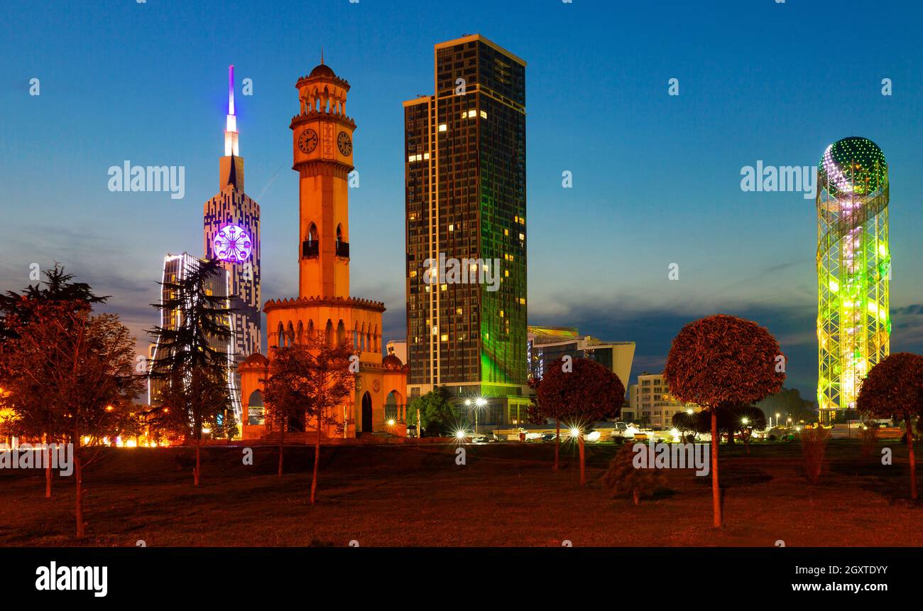 Night view of Miracle park at Batumi Stock Photo - Alamy