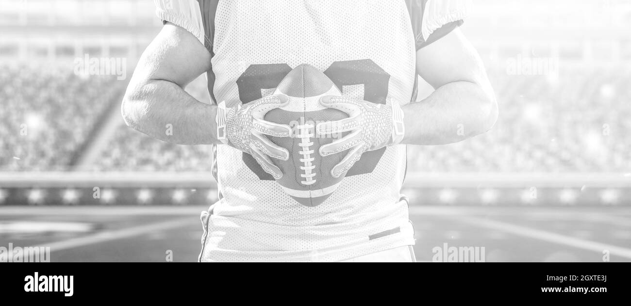 Closeup Portrait of a strong muscular American Football Player on big ...