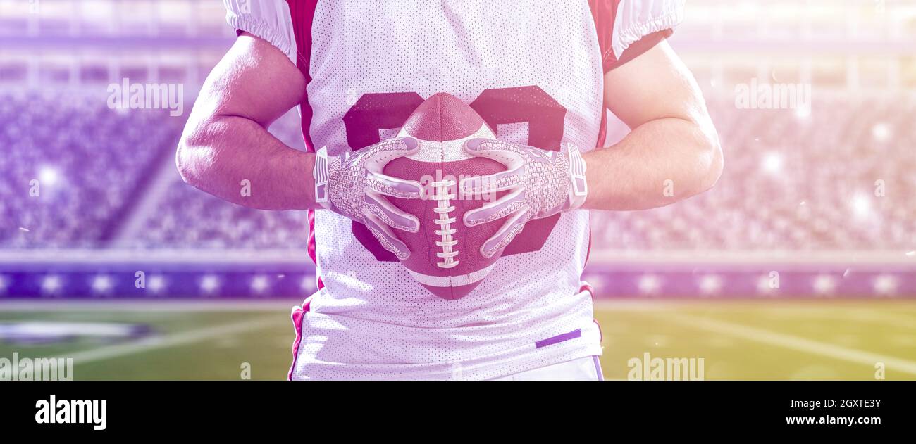 Closeup Portrait of a strong muscular American Football Player on big ...