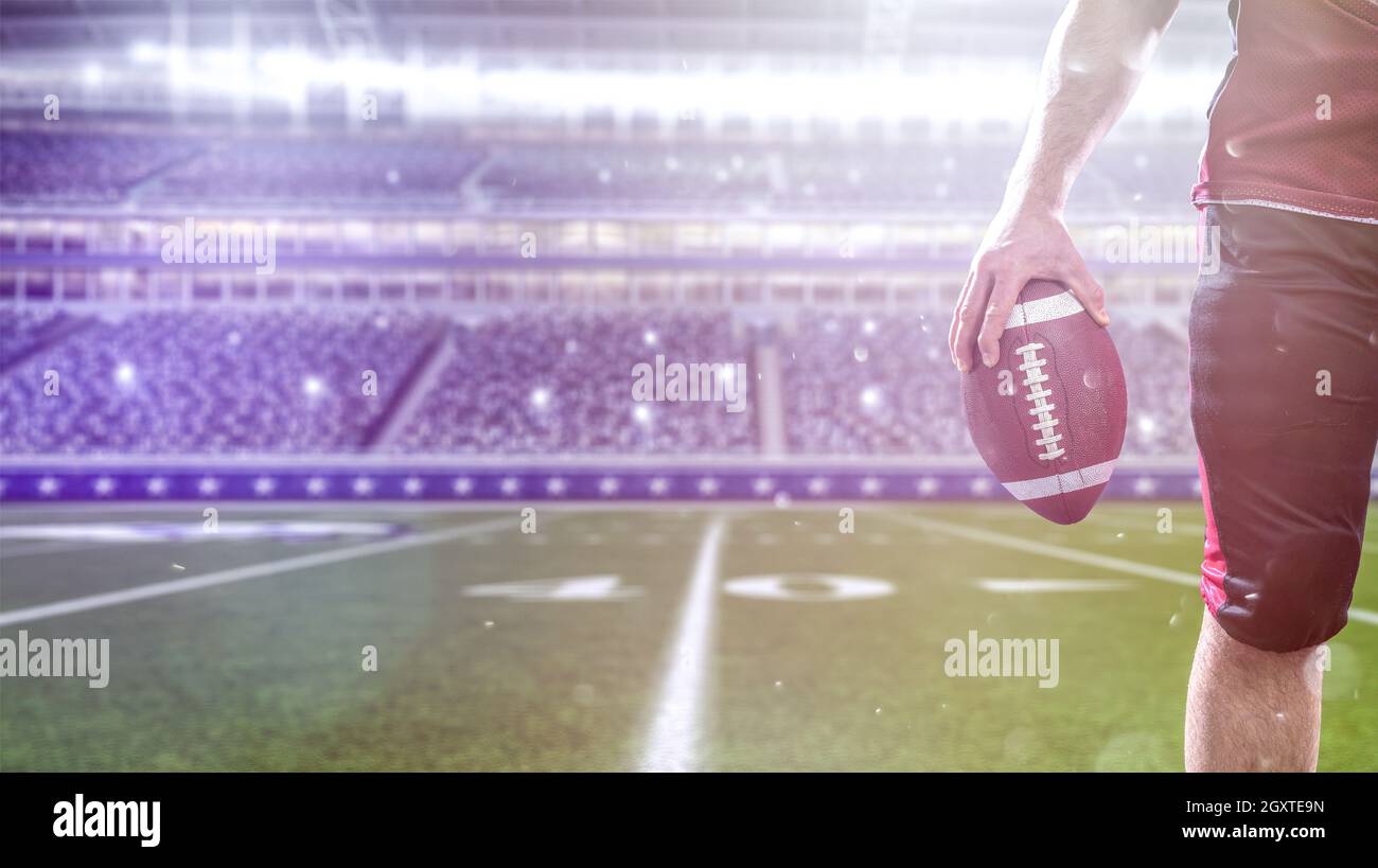 Closeup Portrait of a strong muscular American Football Player on big ...