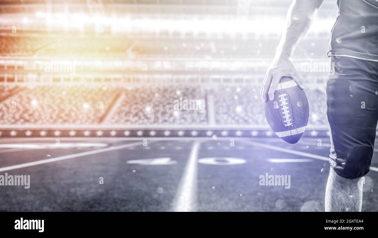 Closeup Portrait of a strong muscular American Football Player on big ...