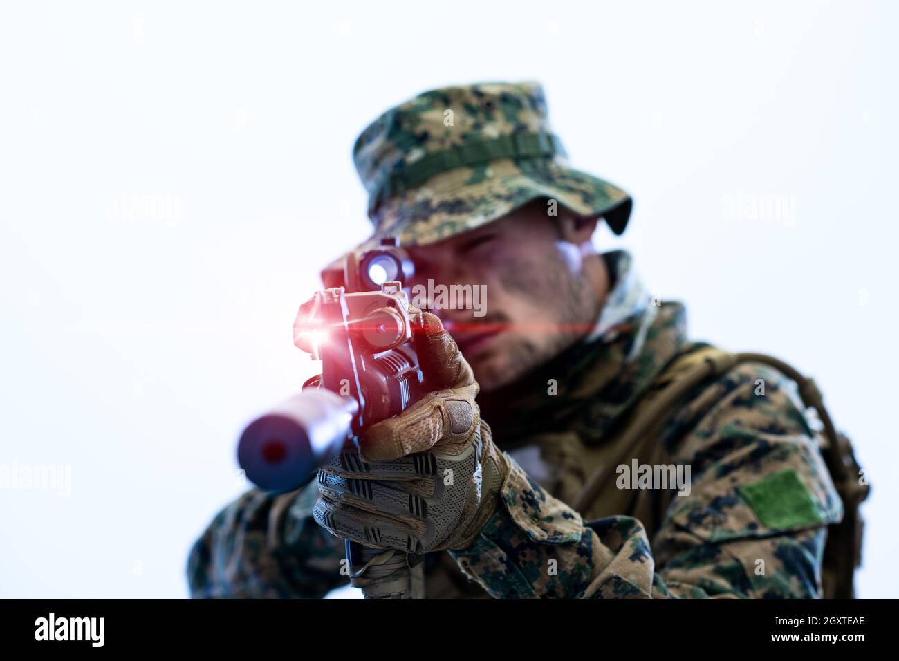 modern warfare american marines soldier in action while sneaking and ...