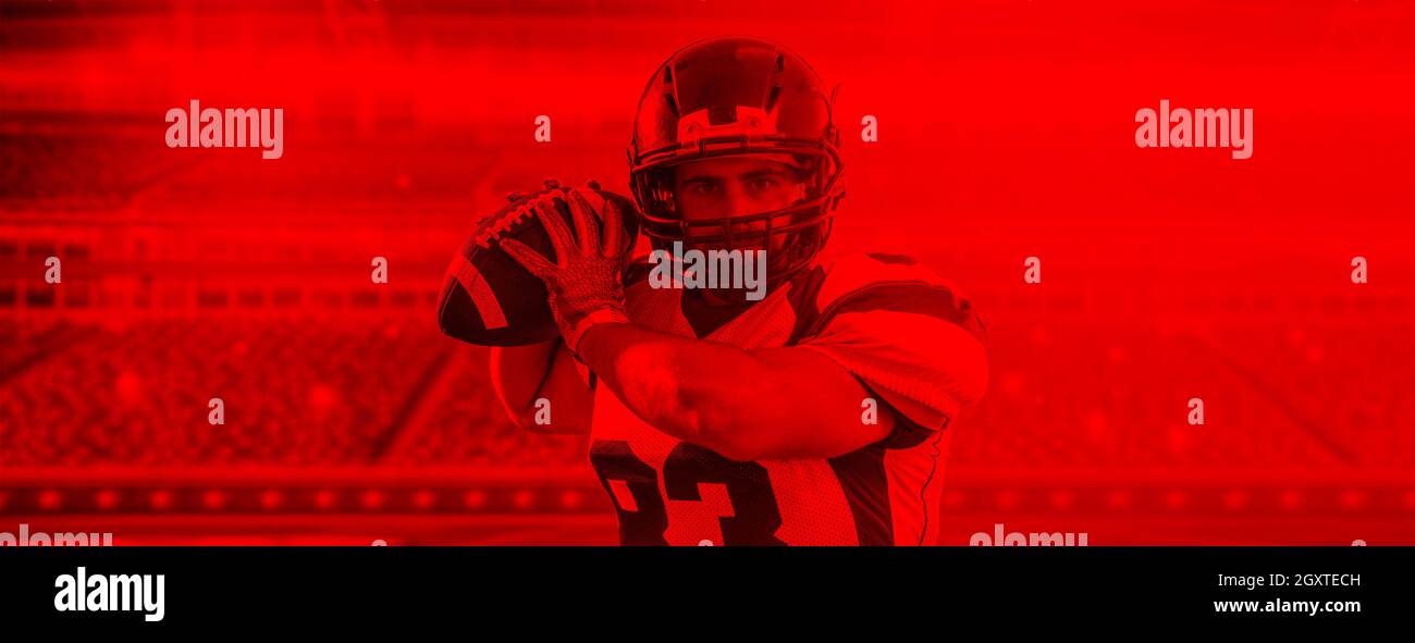 duo toned american football player in arena at night with stadium ...