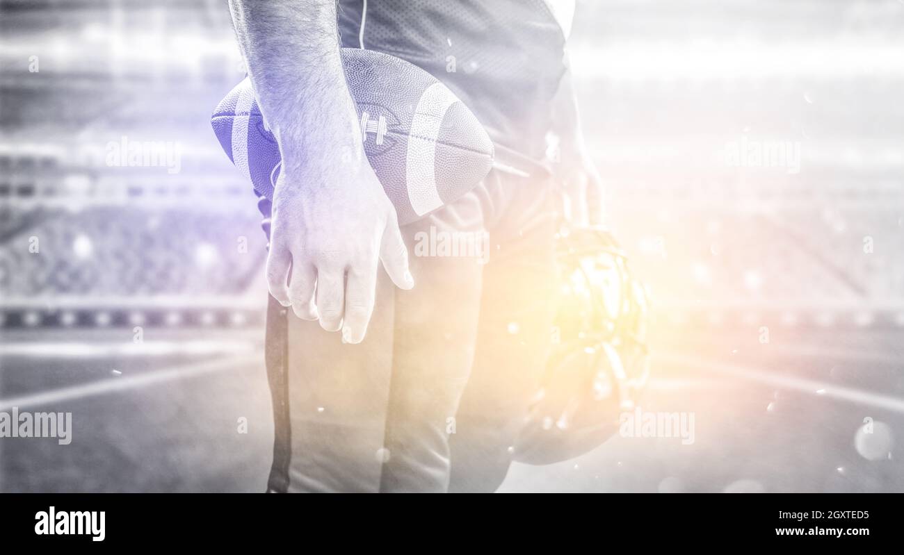 Closeup Portrait of a strong muscular American Football Player on big ...