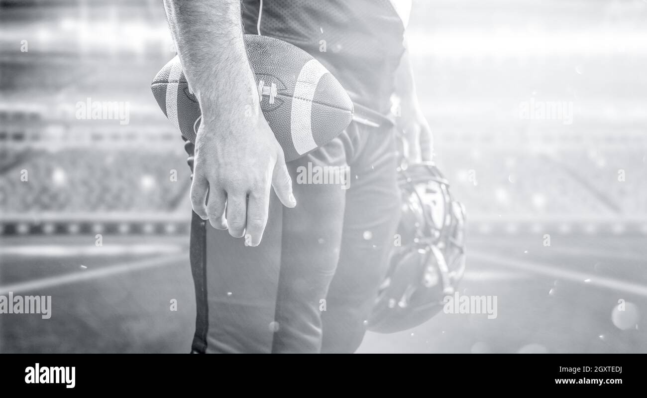 Closeup Portrait of a strong muscular American Football Player on big ...
