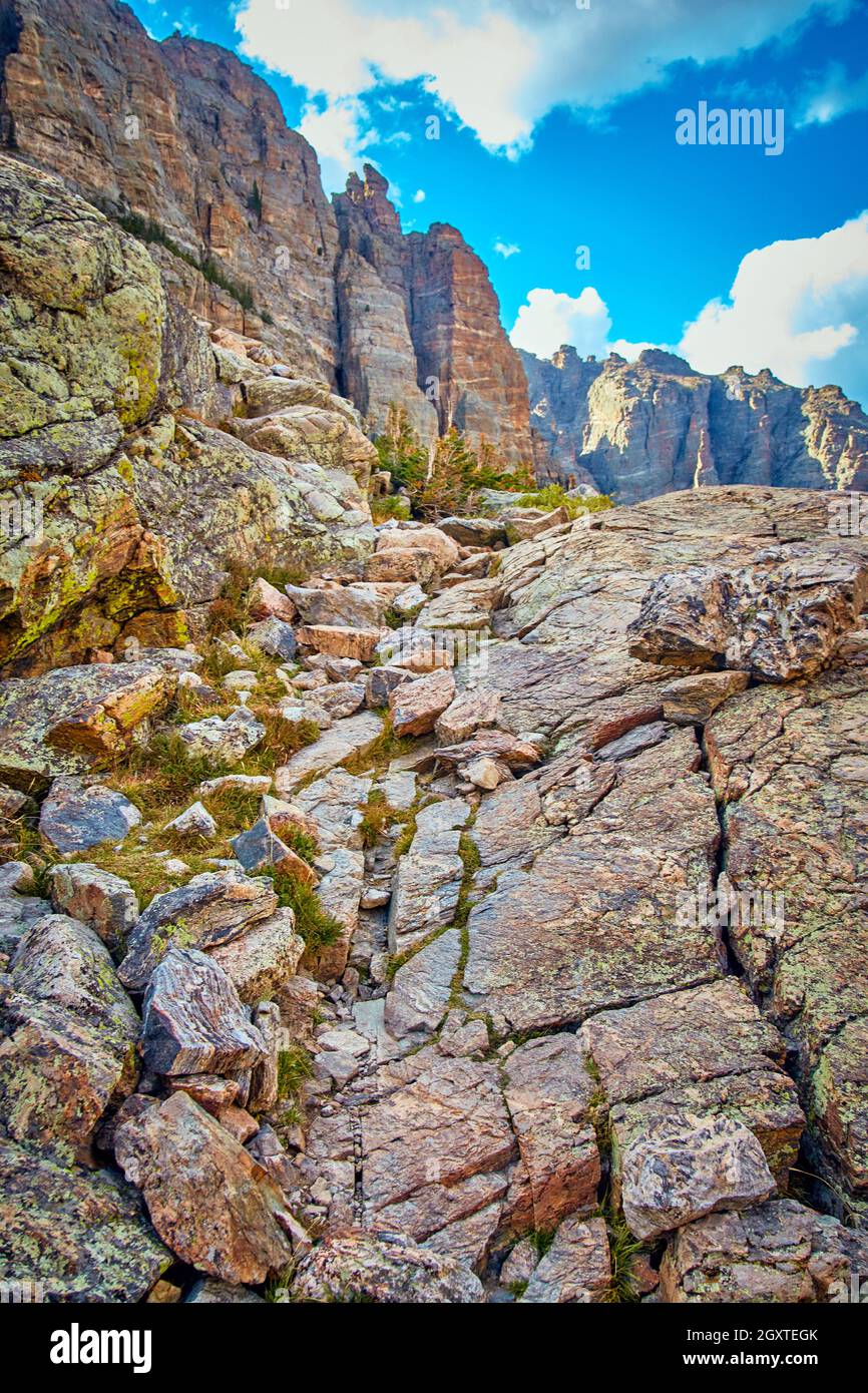Vertical of large rocks by mountains Stock Photo - Alamy