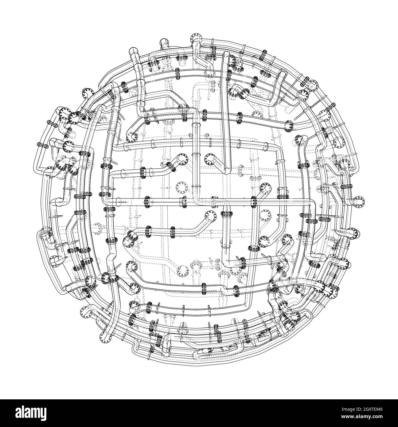 Pipes with flanges around a large sphere. Vector Stock Vector Image ...