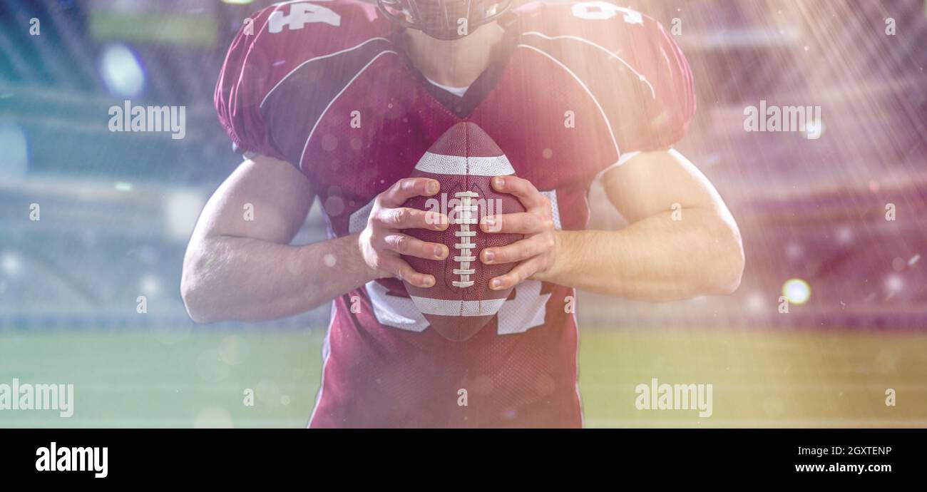 Closeup Portrait of a strong muscular American Football Player on big ...