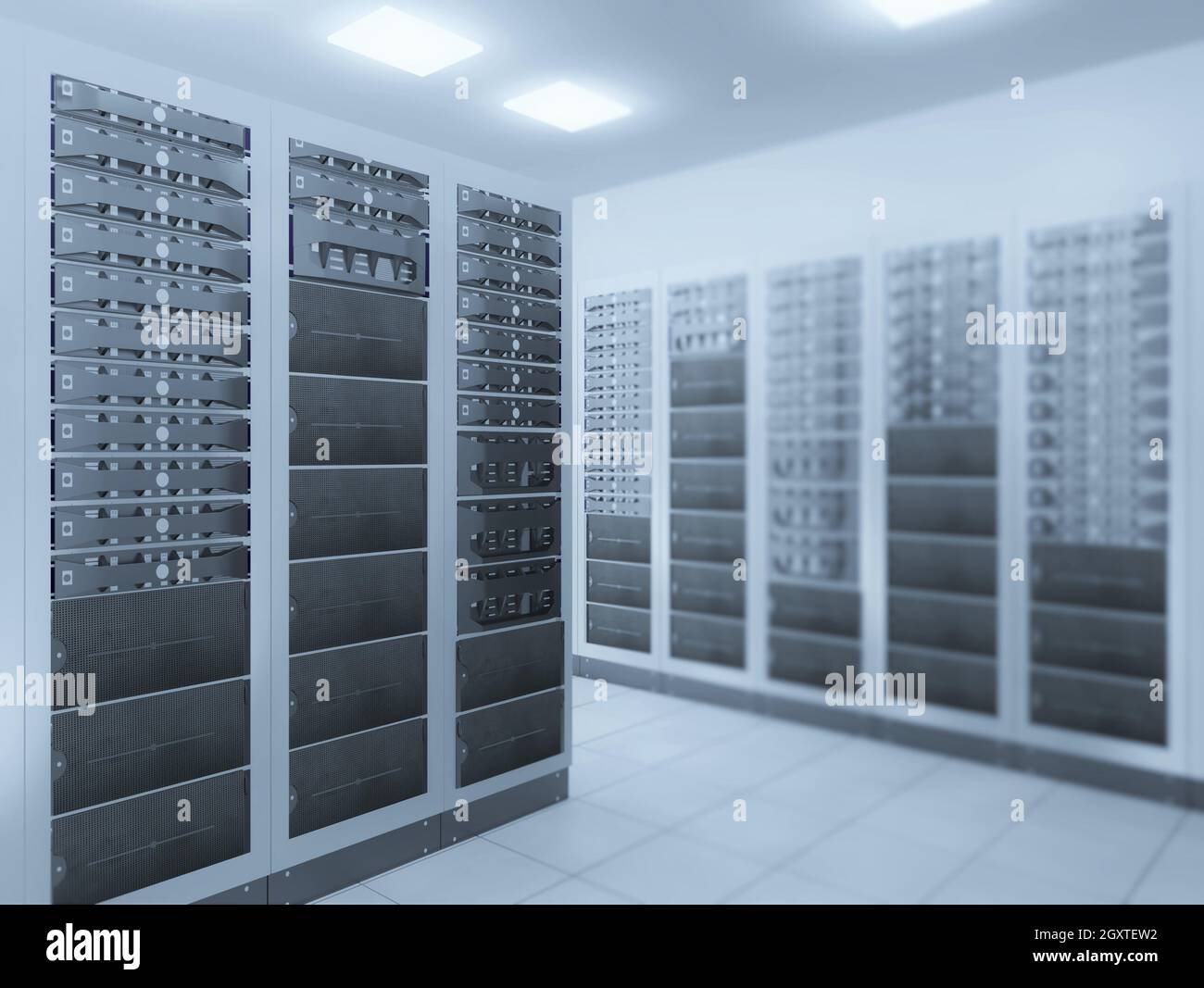 computer network server room 3d render representing internet and ...