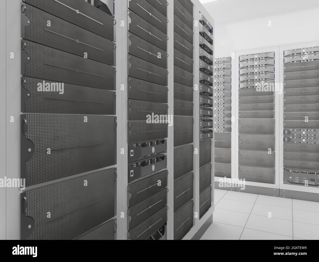 computer network server room 3d render representing internet and ...