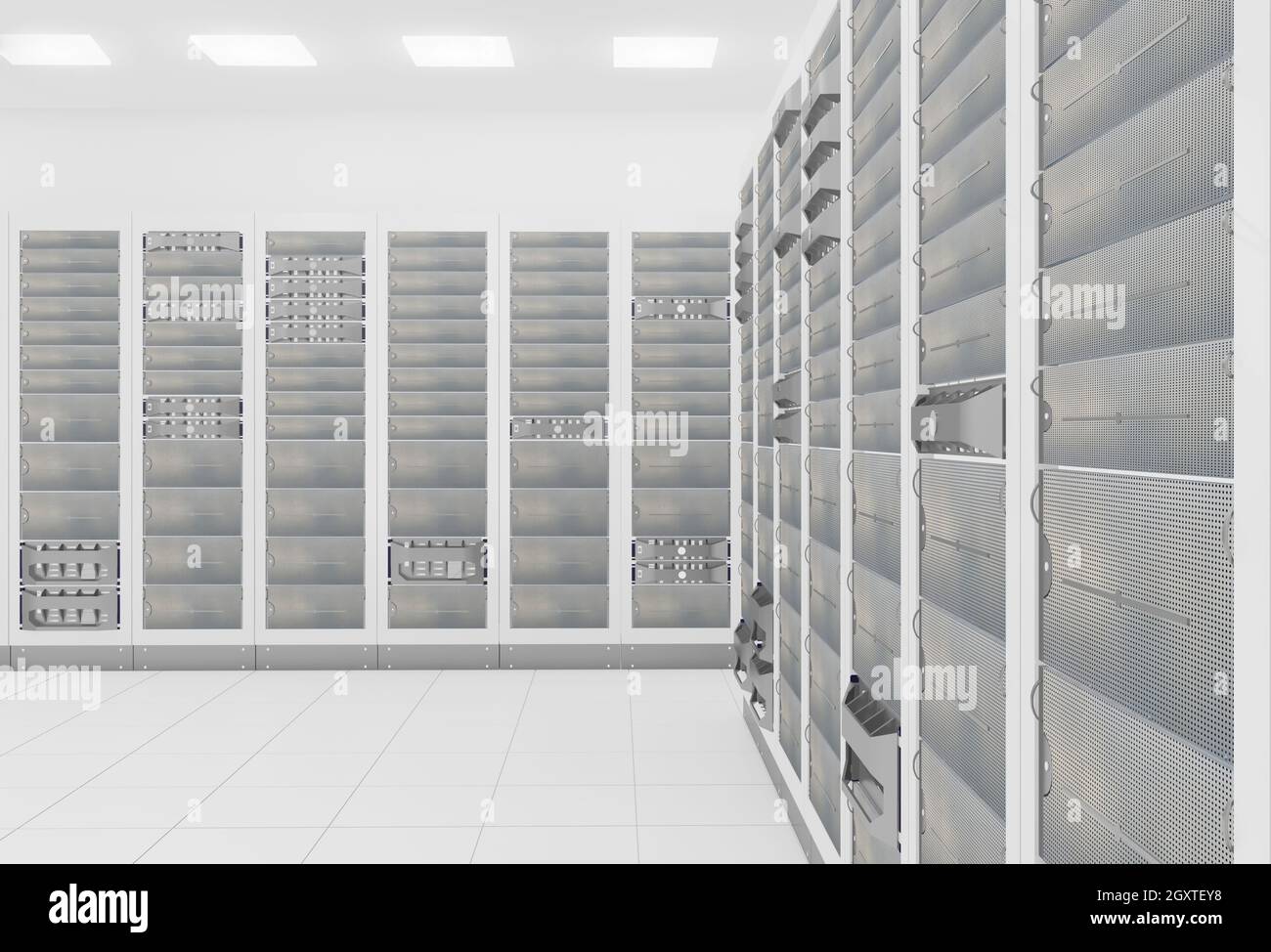 computer network server room 3d render representing internet and ...