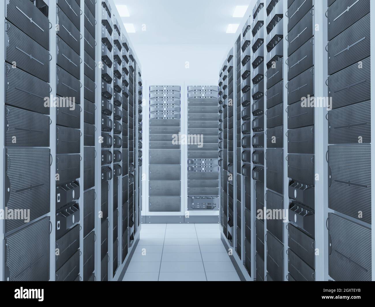 computer network server room 3d render representing internet and ...