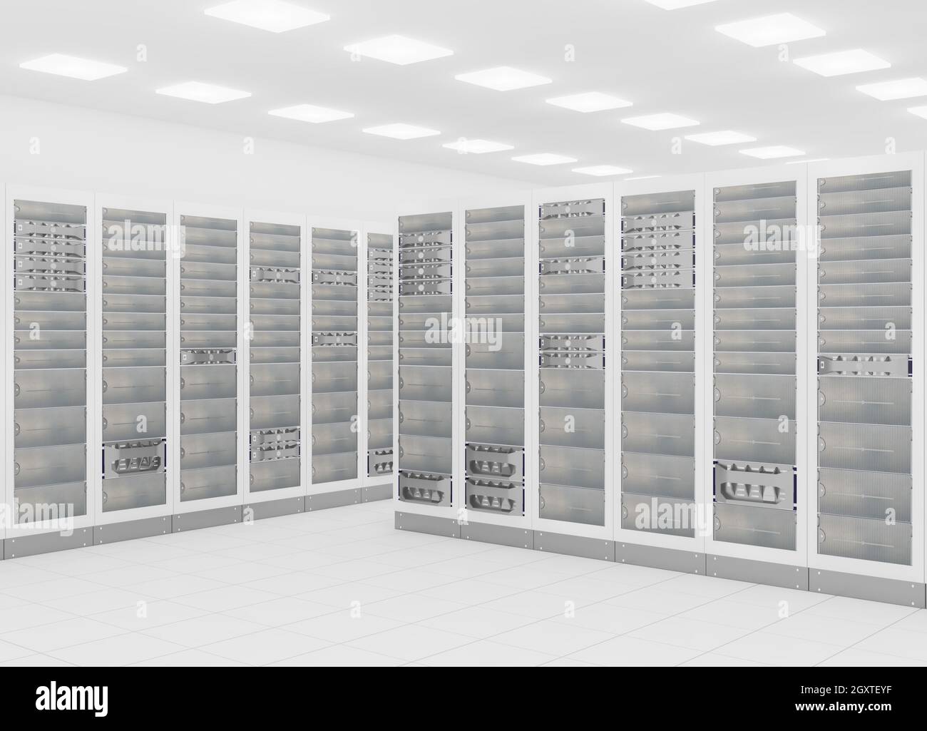 computer network server room 3d render representing internet and ...