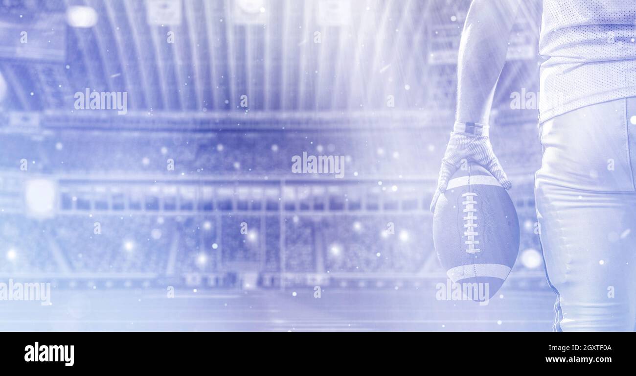 Closeup Portrait of a strong muscular American Football Player on big ...