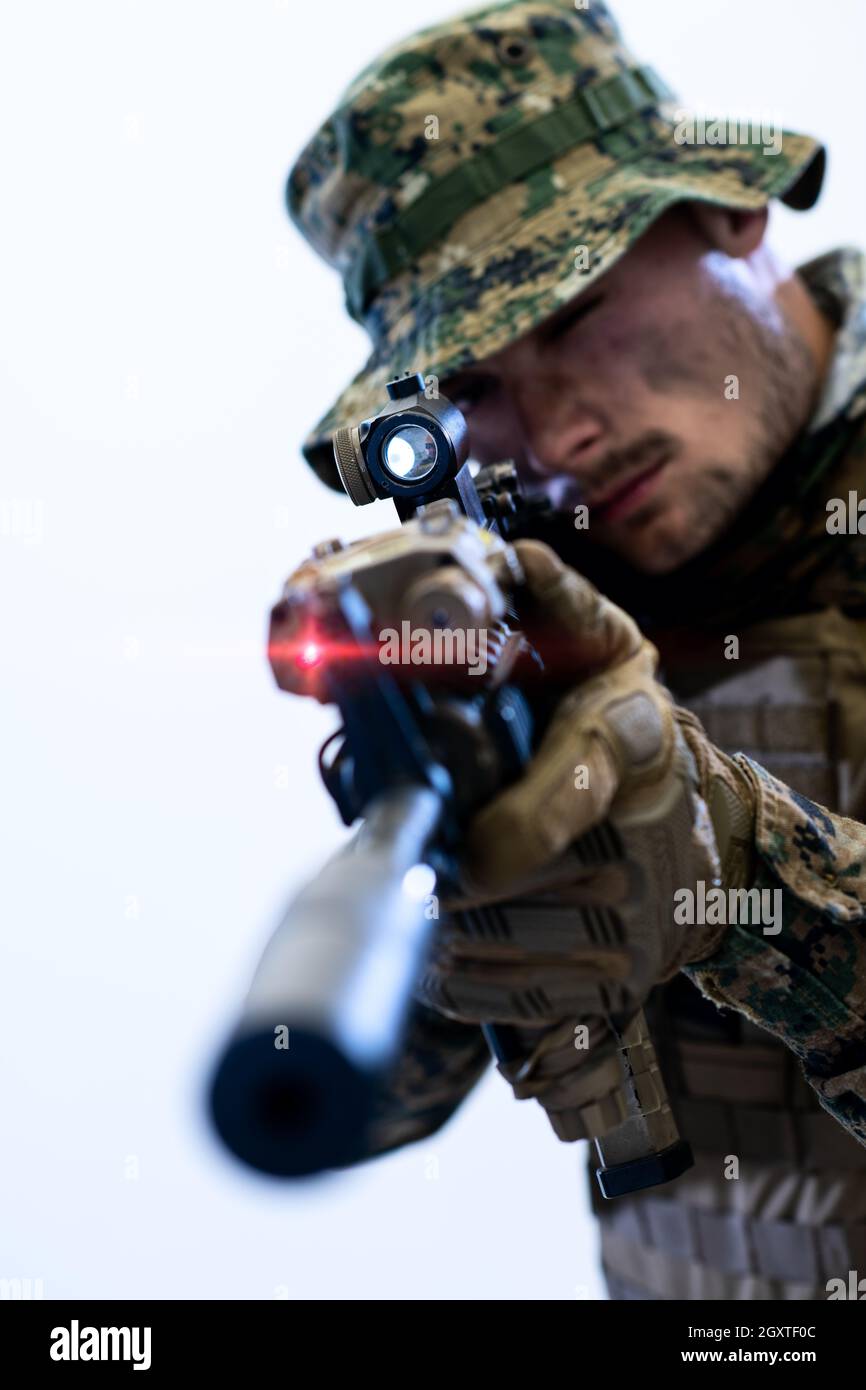 modern warfare american marines soldier in action while sneaking and ...