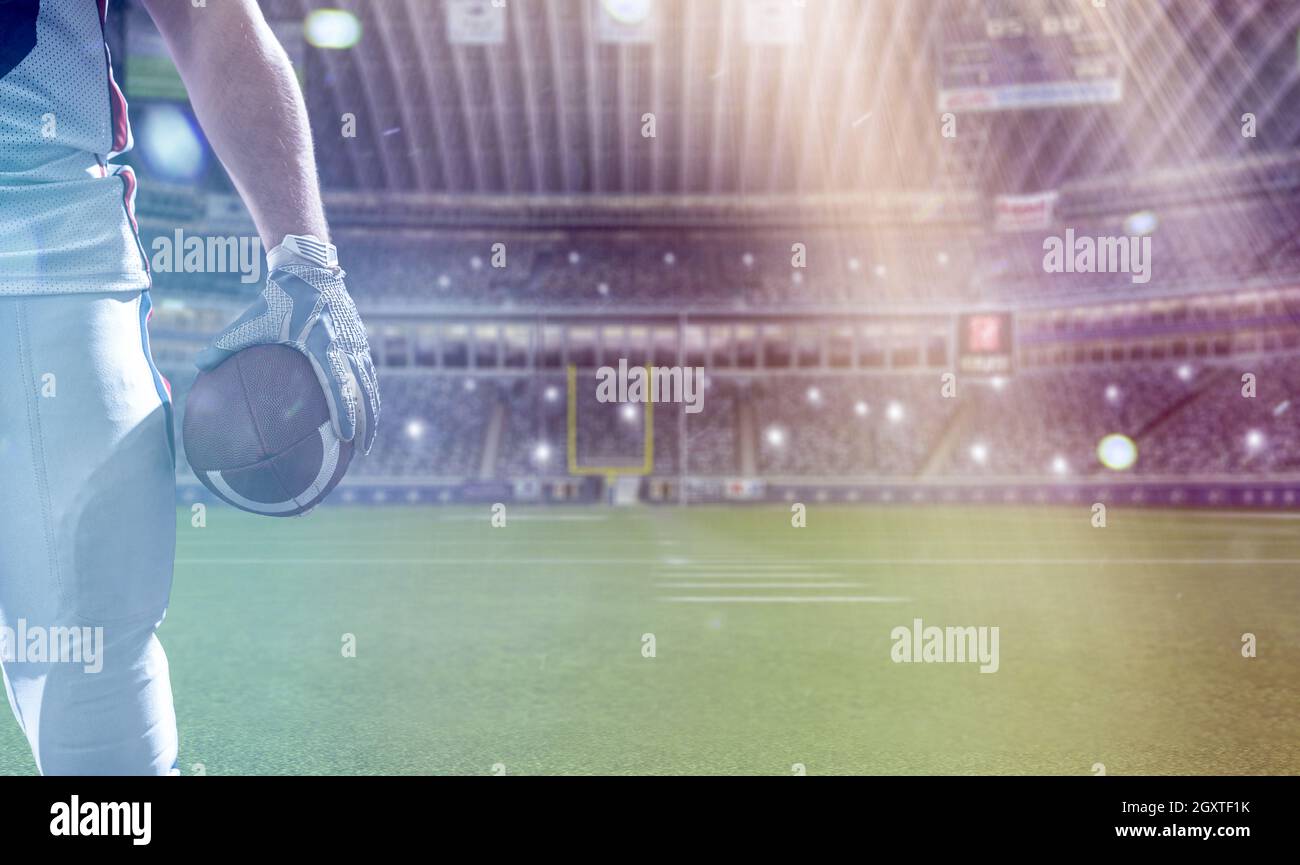Closeup Portrait of a strong muscular American Football Player on big ...