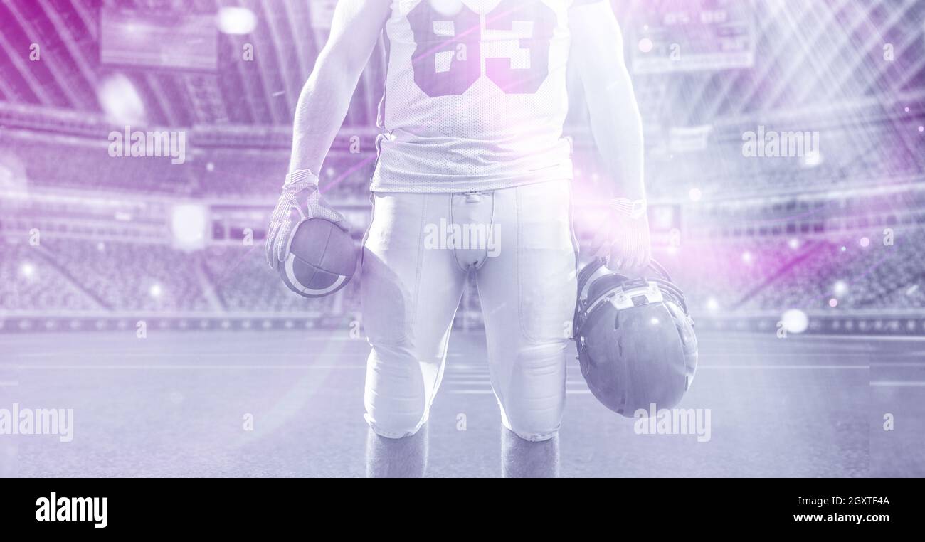 Closeup Portrait of a strong muscular American Football Player on big ...