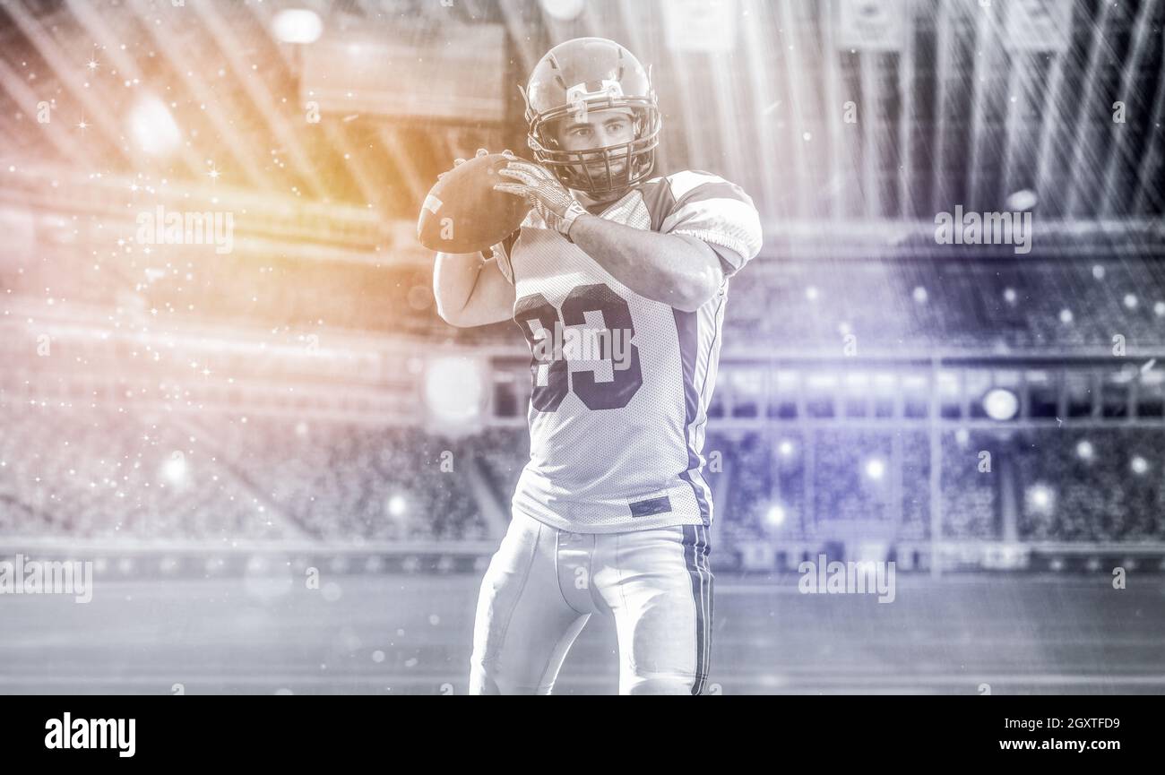 one quarterback american football player throwing ball isolated on big ...