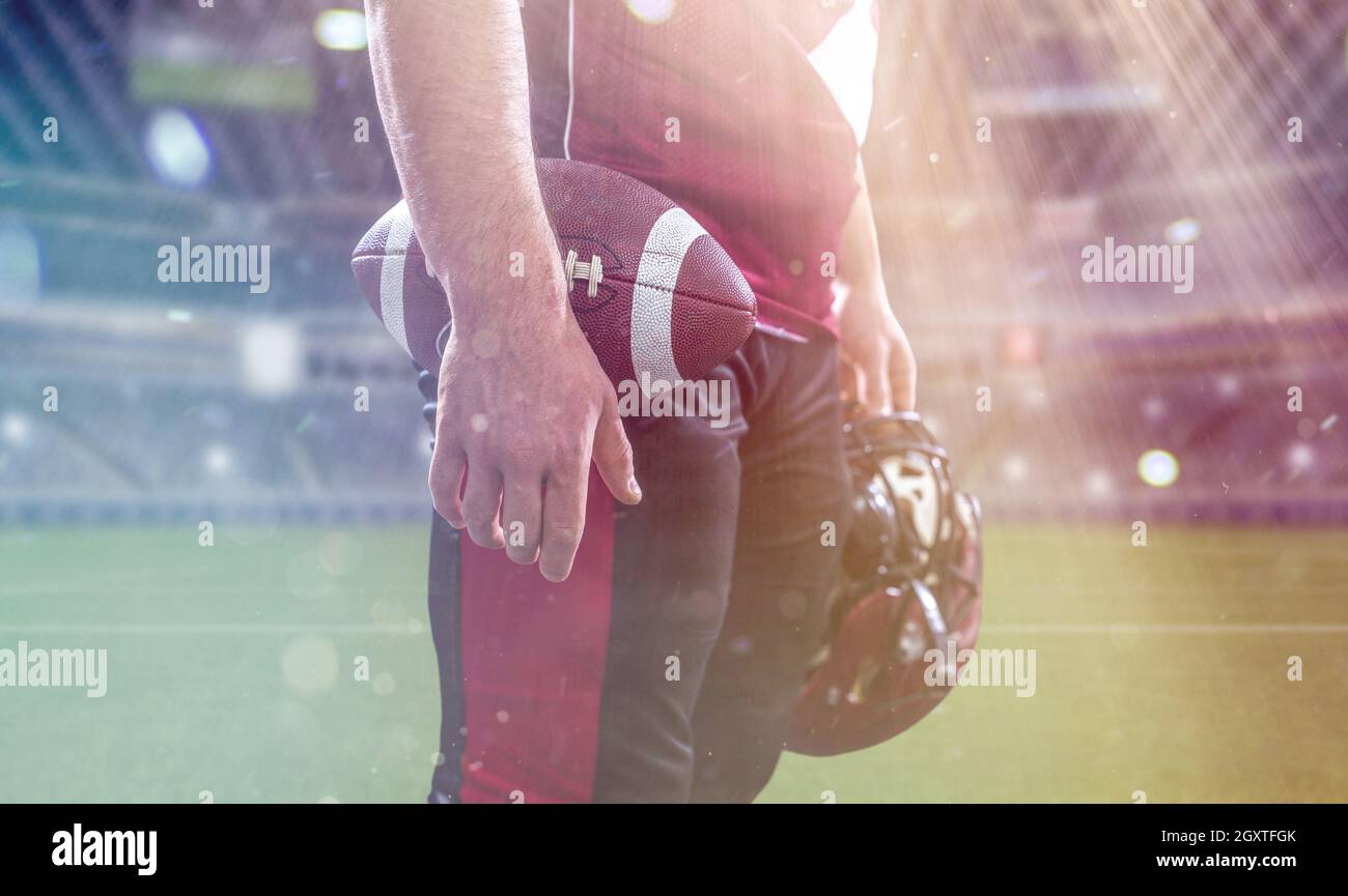 Closeup Portrait of a strong muscular American Football Player on big ...