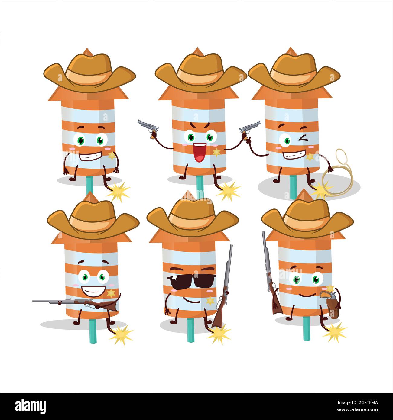 Cool cowboy rocket firework orange cartoon character with a cute hat ...