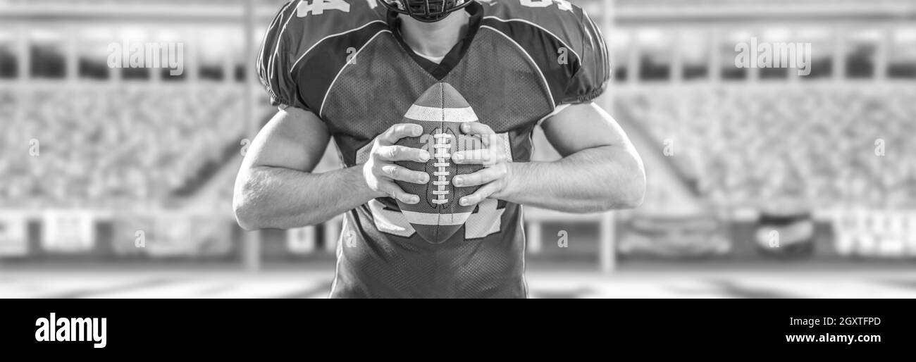 Closeup Portrait of a strong muscular American Football Player on big ...