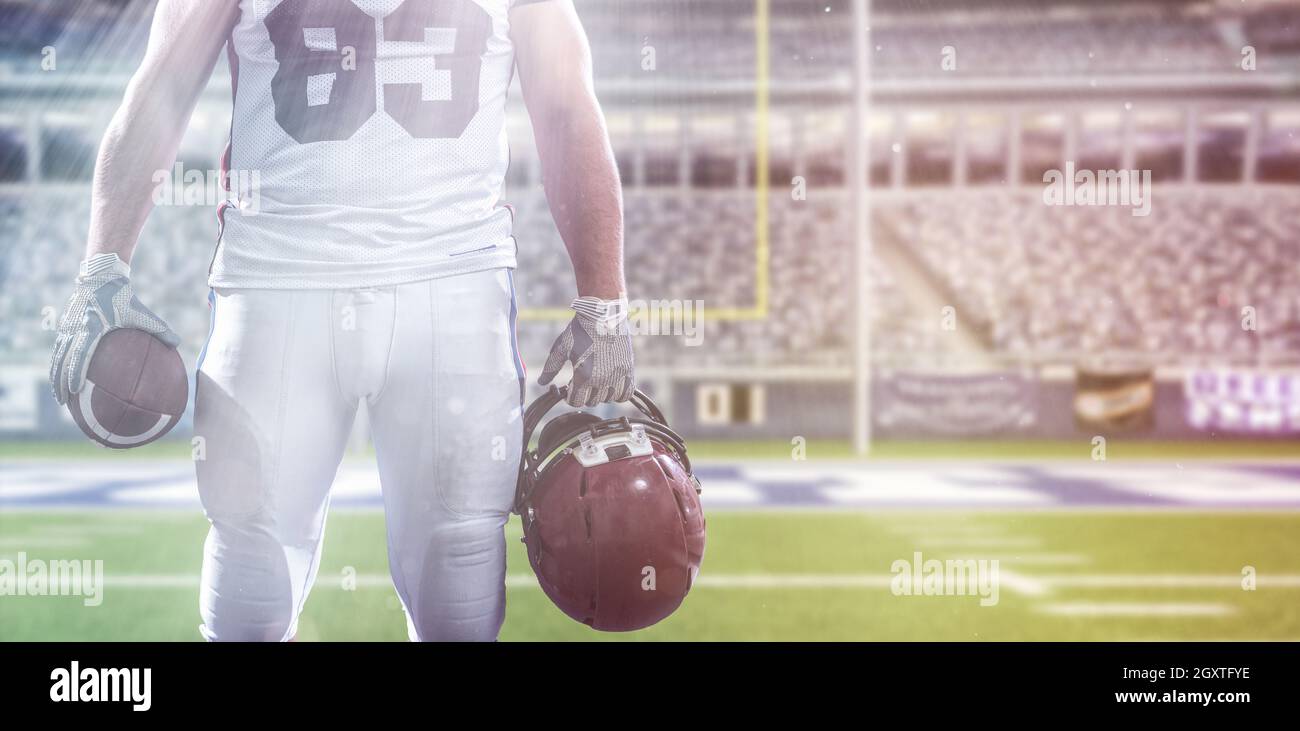 Closeup Portrait of a strong muscular American Football Player on big ...