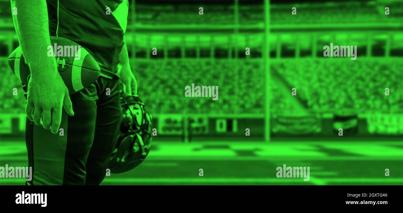 duo toned american football player in arena at night with stadium ...