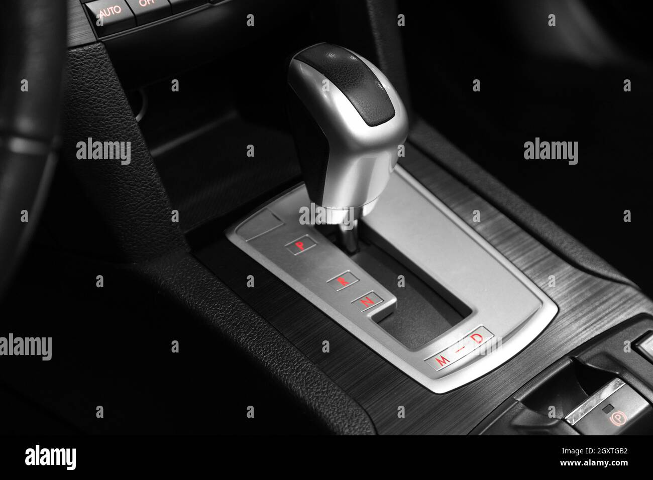 Close-up view of the automatic gearbox lever. Interior car, automatic ...