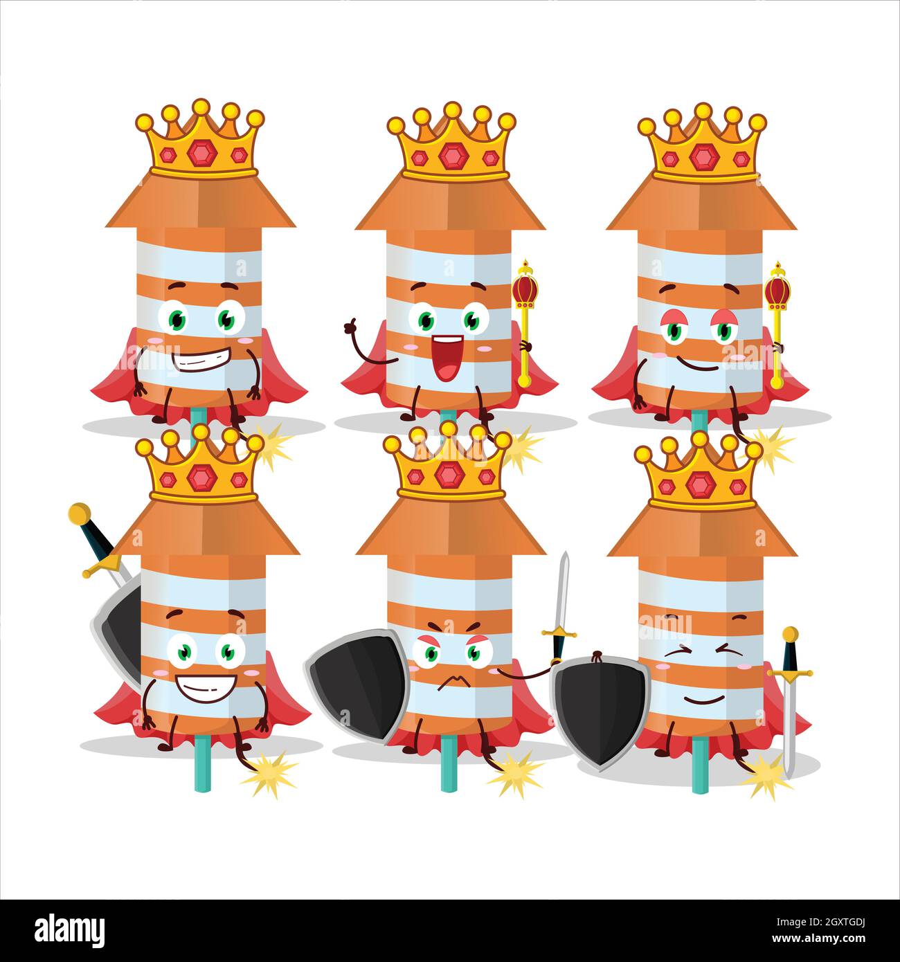 A Charismatic King rocket firework orange cartoon character wearing a ...