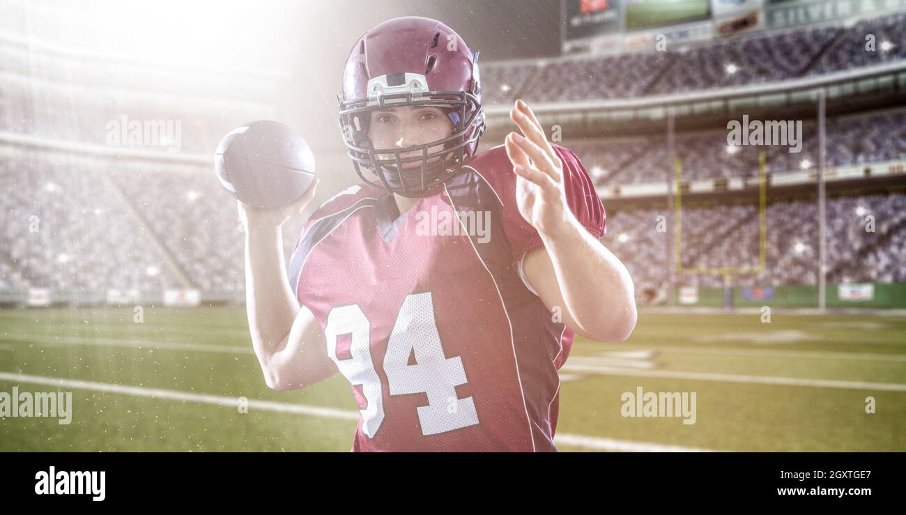 one quarterback american football player throwing ball on big modern ...