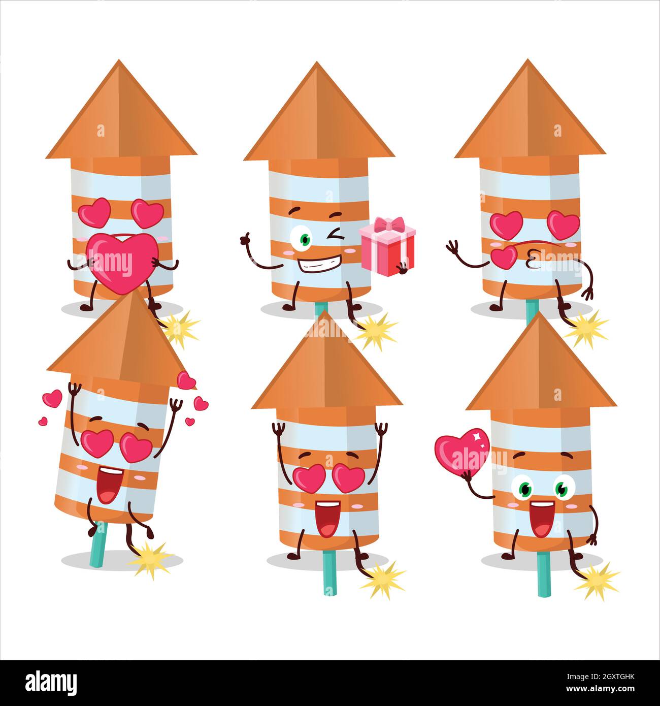 Rocket firework orange cartoon character with love cute emoticon ...