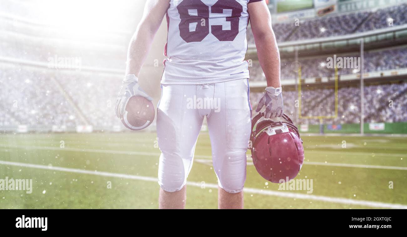 Closeup Portrait of a strong muscular American Football Player on big ...