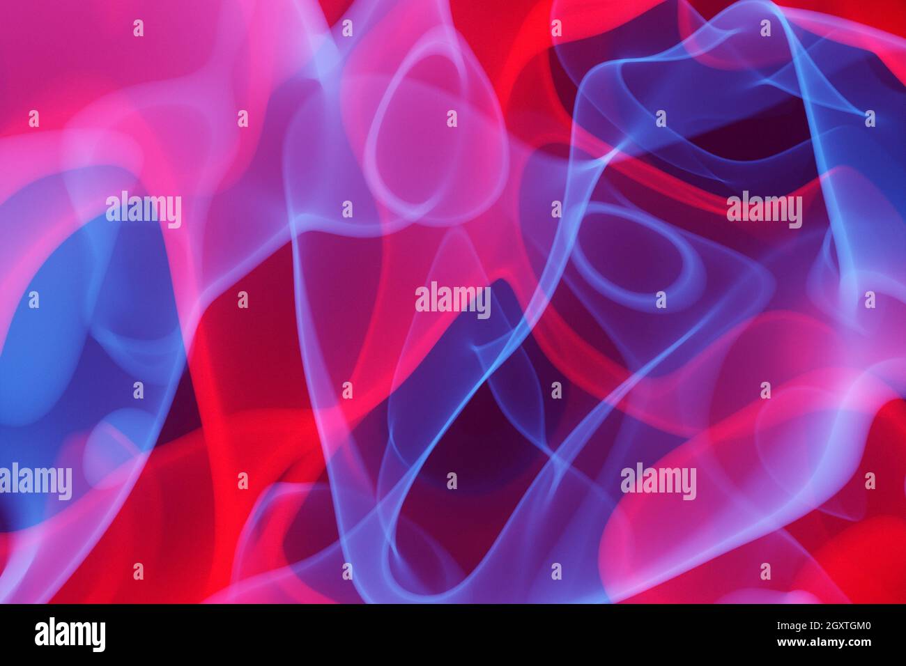 3D illustration red and blue abstract cloud of smoke pattern on a black ...