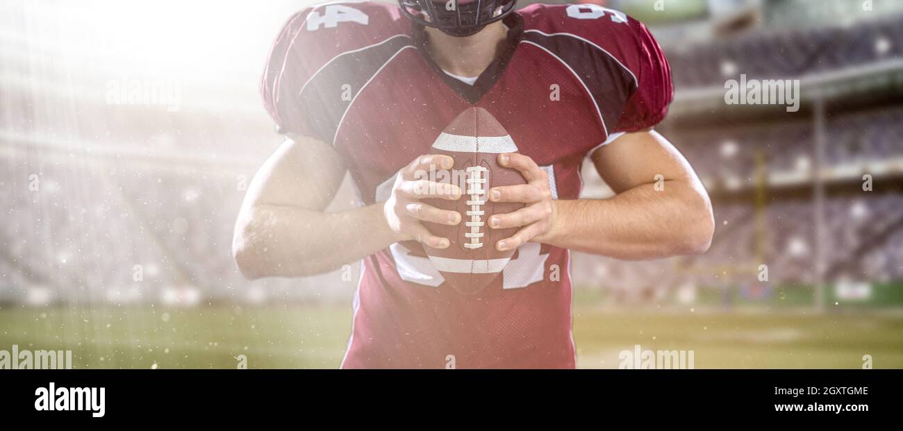 Closeup Portrait of a strong muscular American Football Player on big ...