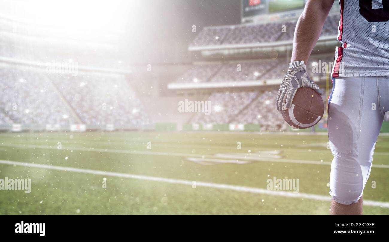 Closeup Portrait of a strong muscular American Football Player on big ...
