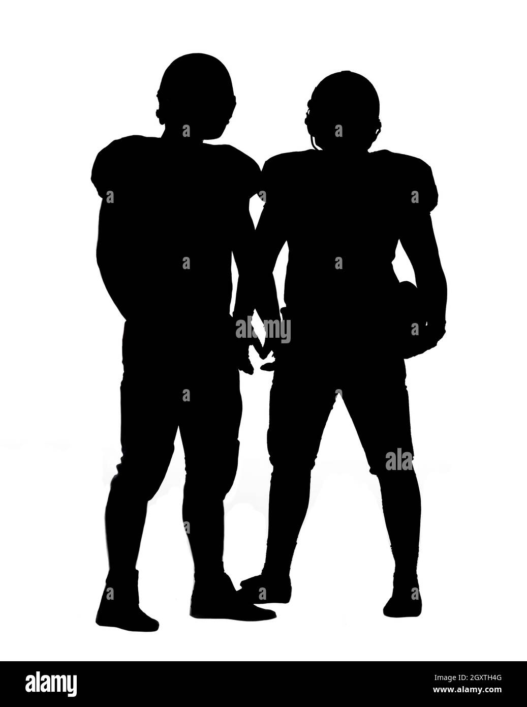 Two American football players standing on the field isolated on white ...