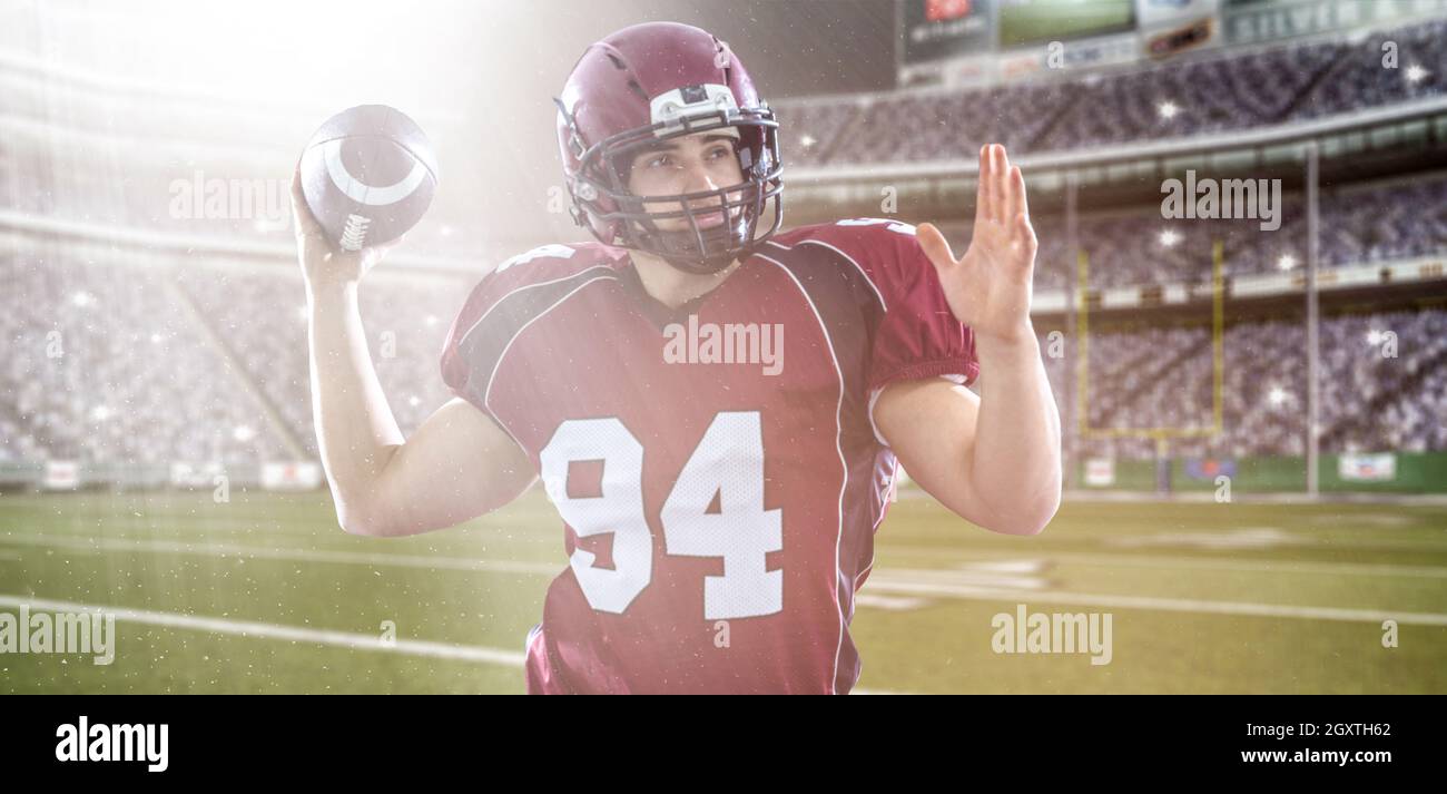 one quarterback american football player throwing ball on big modern ...