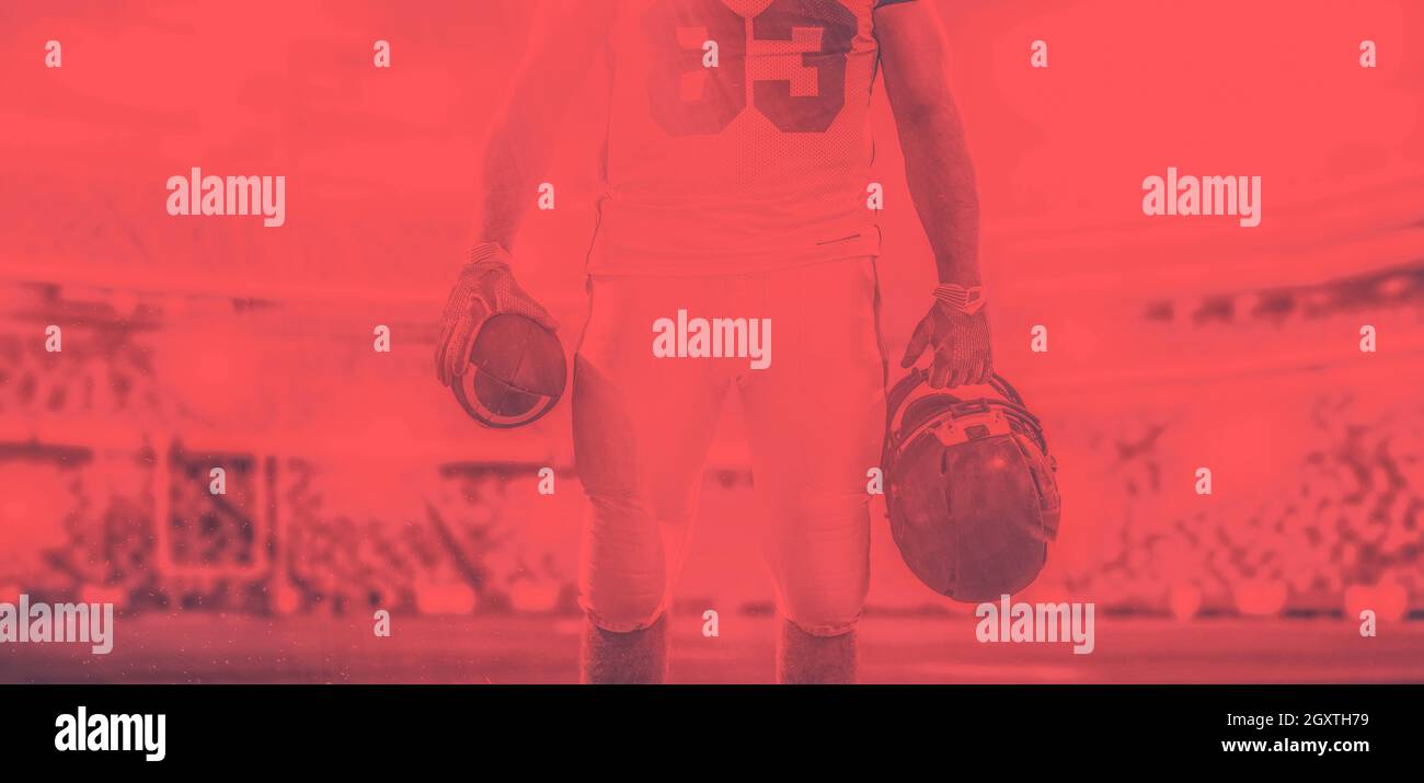 Closeup Portrait of a strong muscular American Football Player on big ...