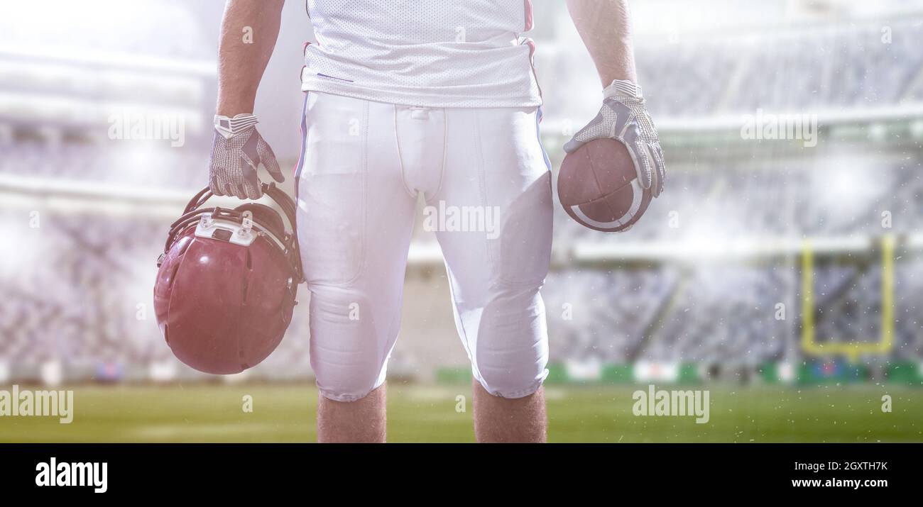 Closeup Portrait of a strong muscular American Football Player on big ...