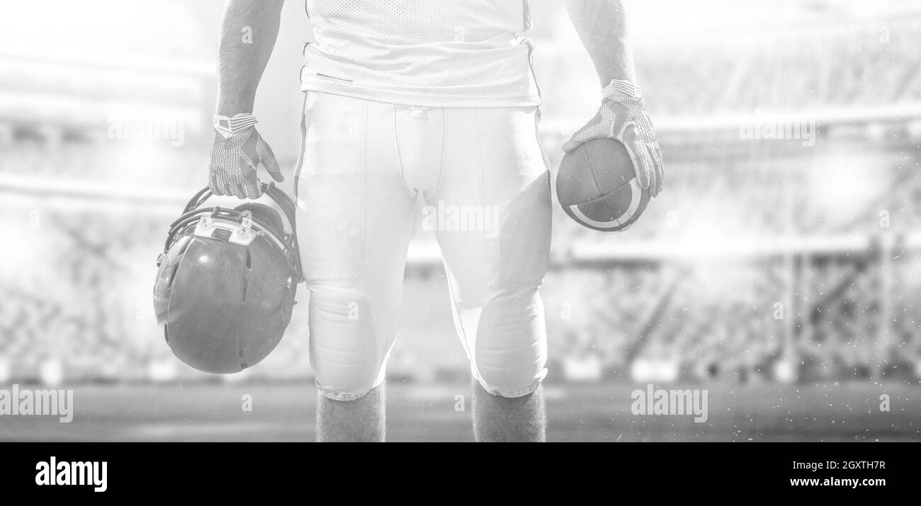 Closeup Portrait of a strong muscular American Football Player on big ...