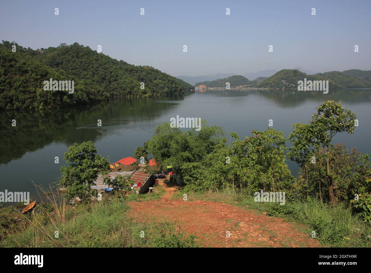 Green landscape near Pokhara, Nepal. Begnas lake Stock Photo - Alamy