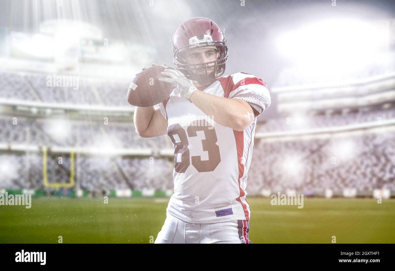 one quarterback american football player throwing ball on big modern ...