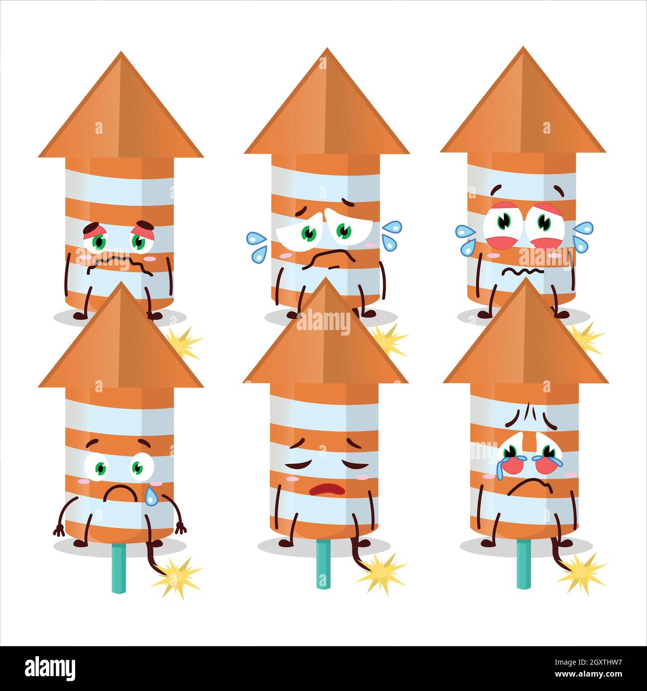 Rocket firework orange cartoon character with sad expression. Vector ...